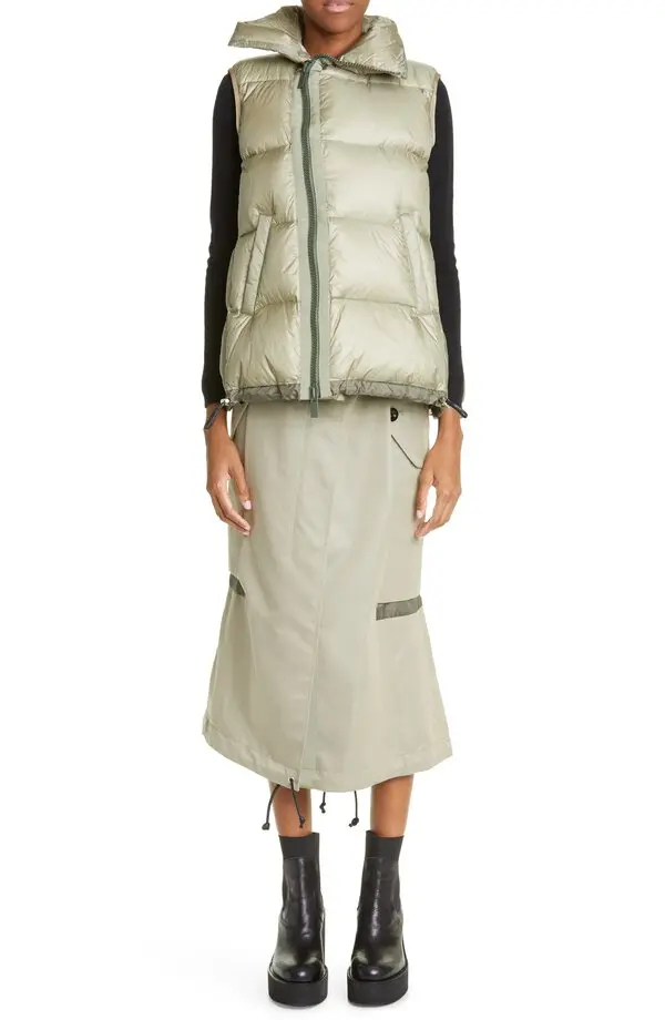 Sacai Asymmetric Puffer Vest - Light Khaki | Editorialist